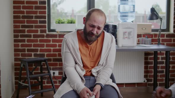 Close Up of Man Having Mental Breakdown and Crying with People at Aa ...