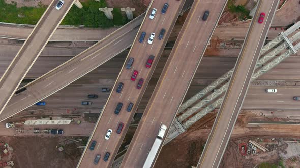 Birds eye view of traffic on major freeway in Houston, Stock Footage