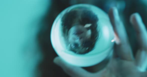 Confetti girl playing with a sphere and dancing in neon lights, Stock ...