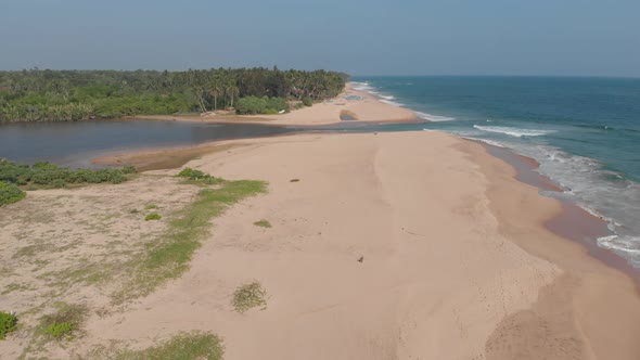 Kahanda Modara beach by drone in Sri Lanka. Along the endless beach ...