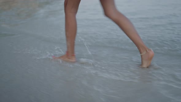 Social Media Woman Blogger Vlogging on a Beach Walking By the Sea with ...