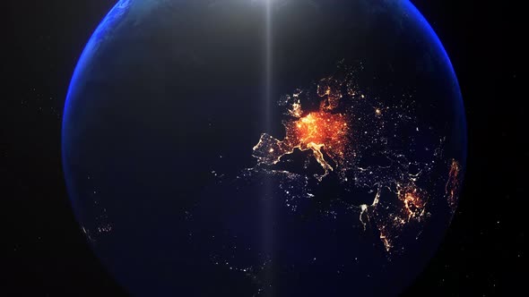 Realistic Earth Night Zoom Out Clouds Europe Spain Madrid, Motion Graphics