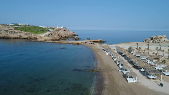 Magganari beach on the island of Ios in the Cyclades in Greece seen ...