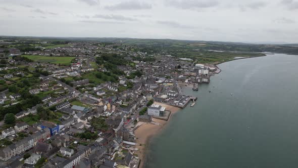 Youghal seaside resort town and beach County Cork, Ireland drone aerial ...
