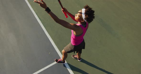 Video of top view of focused african american female tennis player ...