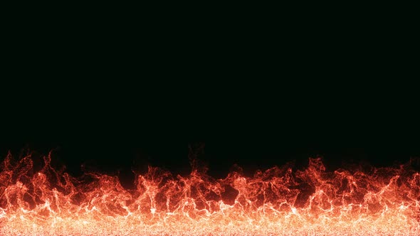 Fire from particles at the bottom of the screen on a black background ...