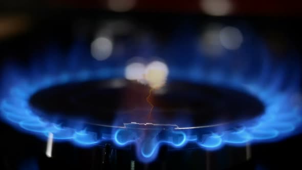 Process of Burning and Appearing Blue Flame of Gas Methane or Propane ...