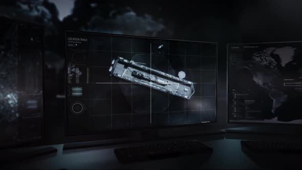 Military Ship Sci-fi Scan Surveillance Process With Modern Computer ...