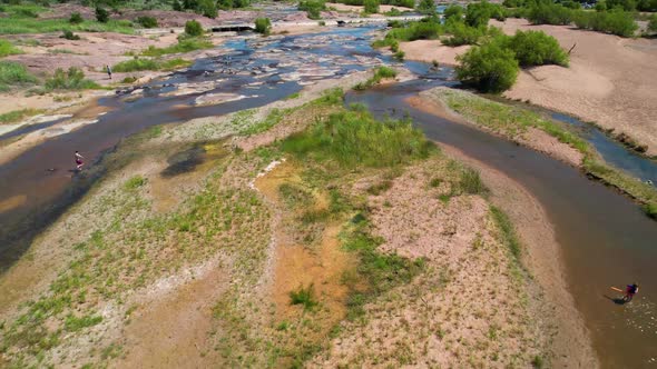 Aerial footage of the popular area on the Llano River in Texas called ...