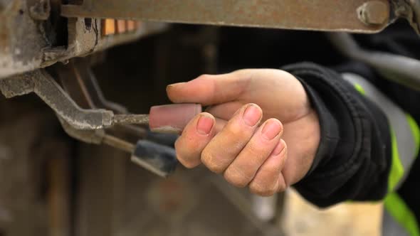 Man Operates Concrete Truck Levers, Stock Footage | VideoHive