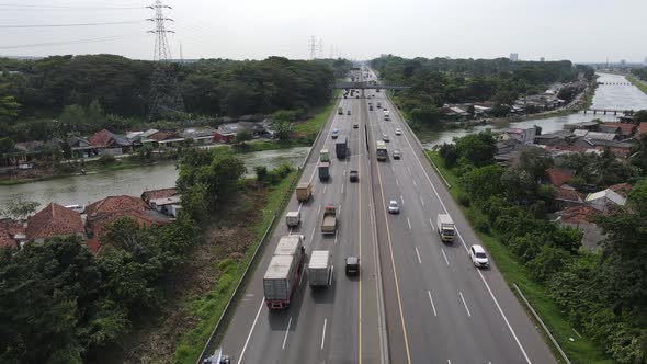Aerial view of Indonesia Highway with busy traffic., Stock Footage