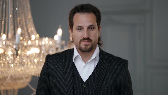 Portrait of Adult Rich and Wealthy Man in Luxury Interior Brunette Man ...