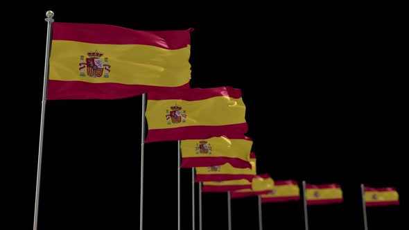 Spain Row Of Flags Animation Include Alpha Channel, Motion Graphics