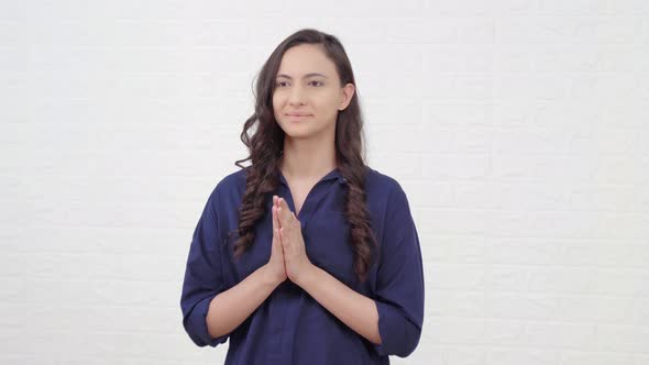 Indian girl doing Namaste, Stock Footage | VideoHive