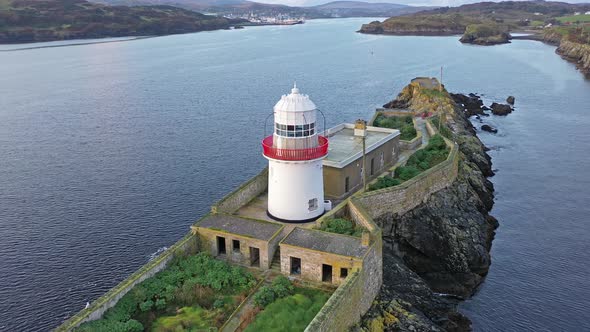 Aerial of the Rotten Island Lighthouse with Killybegs in Background ...