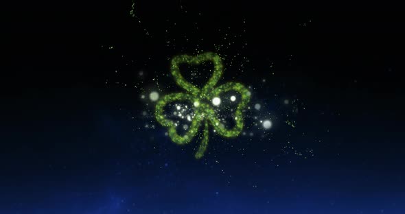Animation of green fireworks exploding with glowing green shamrock leaf ...