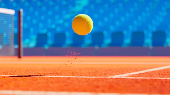 Animation of tennis racket stops bouncing ball on the court. Render 4K ...