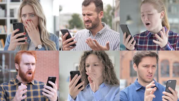 Collage of Young People in Shock While Using Smartphone, Stock Footage