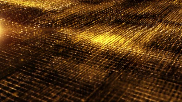 Futuristic Golden Matrix Grid Particles Background, Motion Graphics