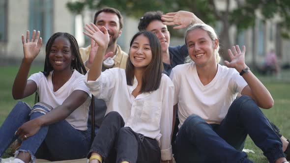Happy Students Waving Hello While Posing Outdoors, Stock Footage ...