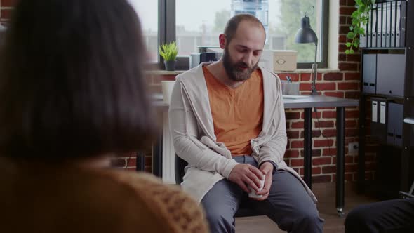 Alcohol Addict Crying Because of Mental Health Issues with People at Aa ...