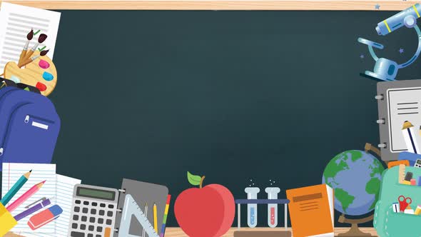 Animation of multiple school materials moving on a blackboard, Motion ...