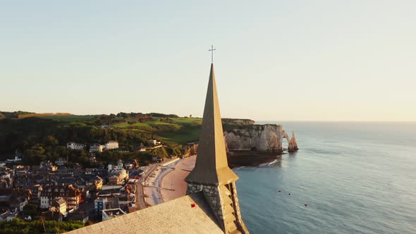 An Old Catholic Church on Top of a Hill Overlooking the Sea, Stock Footage