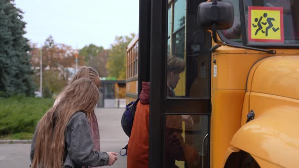 Diverse Teenage Students Entering Bus After Study, Stock Footage ...