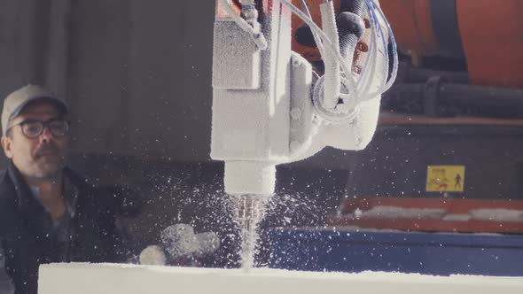 Male Artisan Blowing Off Dust From Plastic Block, Stock Footage | VideoHive