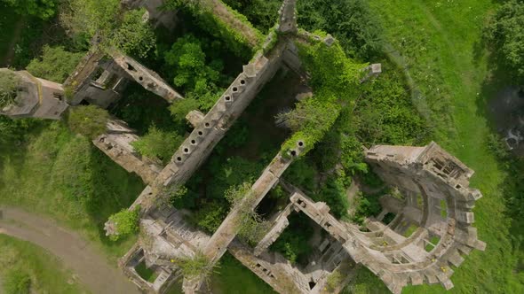 Rise And Roate Birds Eye View Of Cambusnethan Priory Ruins, Stock Footage