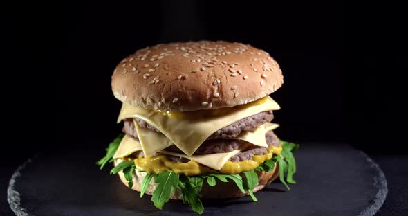 Rotating Burger on Black, Stock Footage | VideoHive