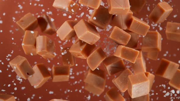 Super Slow Motion Shot of Salted Caramel Explosion Towards Camera at ...