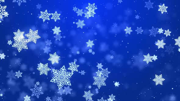 Big Snowflakes Falling Spinning Blue particles. Winter Snowfall3d ...