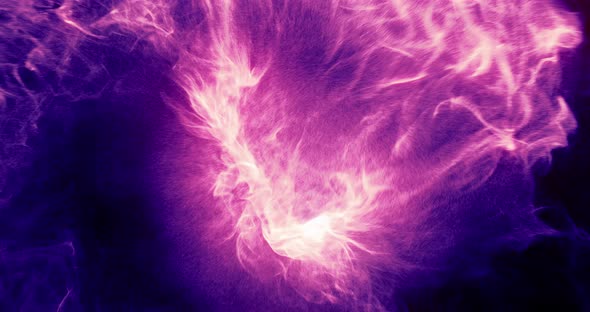 Abstract purple flames, plasma and particles moving around in a fluid ...