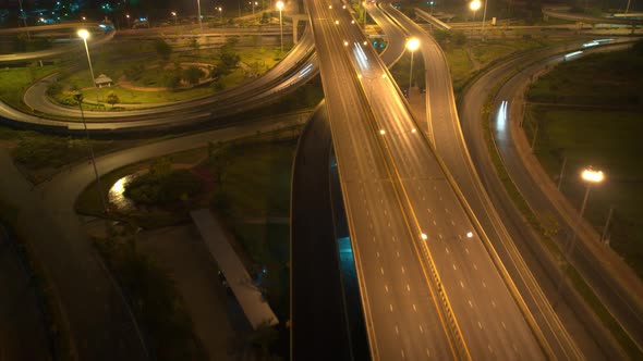 4K : Time lapse Aerial view and top view of traffic on city. Expressway ...