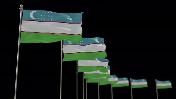 Uzbekistan Row Of Flags Animation Include Alpha Channel, Motion Graphics