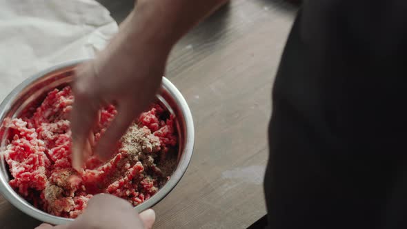 Mixing Ground Meat with Spices, Stock Footage | VideoHive