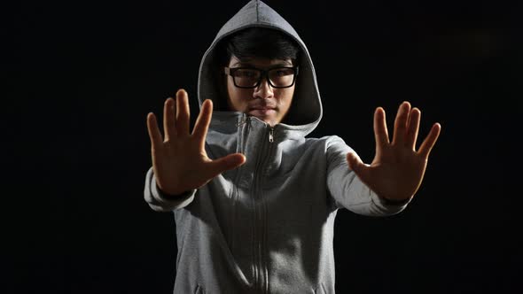 Hacker Showing Stop Hands Sign, Stock Footage | VideoHive