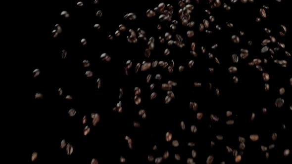 Coffee Beans Exploding And Flying In Slow Motion - Black Background ...