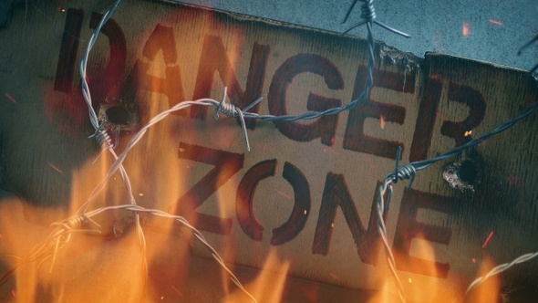 Danger Zone Sign With Fire And Smoke, Stock Footage | VideoHive