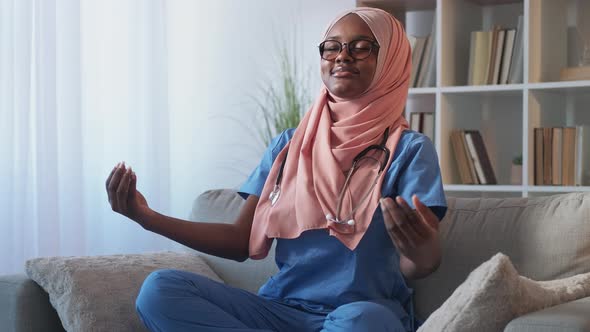 Relaxing Nurse Yoga Meditation Woman Sofa Hospital, Stock Footage ...