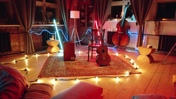 Concert Stage with Musical Instruments and Equipment, Stock Footage