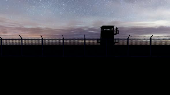 Soldier Watching the Military Watchtower at Night, Motion Graphics