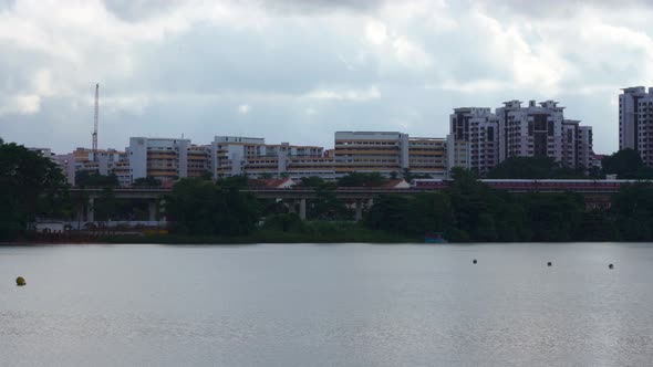 Train on elevated line approaching lakeside mrt station, Jurong East ...