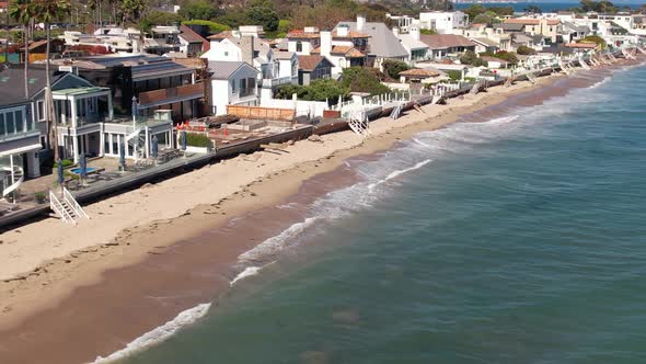 Malibu Beach coastline in California, Luxury waterfront houses, Aerial ...