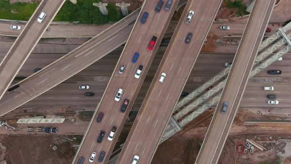 Birds eye view of traffic on major freeway in Houston, Stock Footage