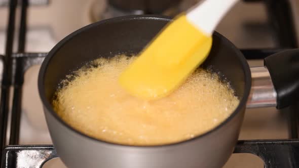 Boiling And Bubbling Sugar Syrup. Making Caramel, Stock Footage | VideoHive
