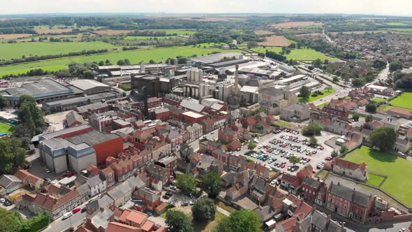 Aerial footage of the the historic British town of Tadcaster located in ...