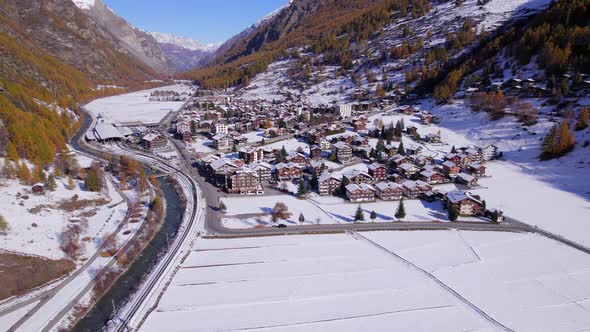 Tasch Village in Switzerland in the Winter Aerial View, Stock Footage