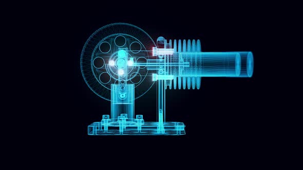 Miniature Horizontal Stirling Engine Hologram Rotating Hd, Motion Graphics